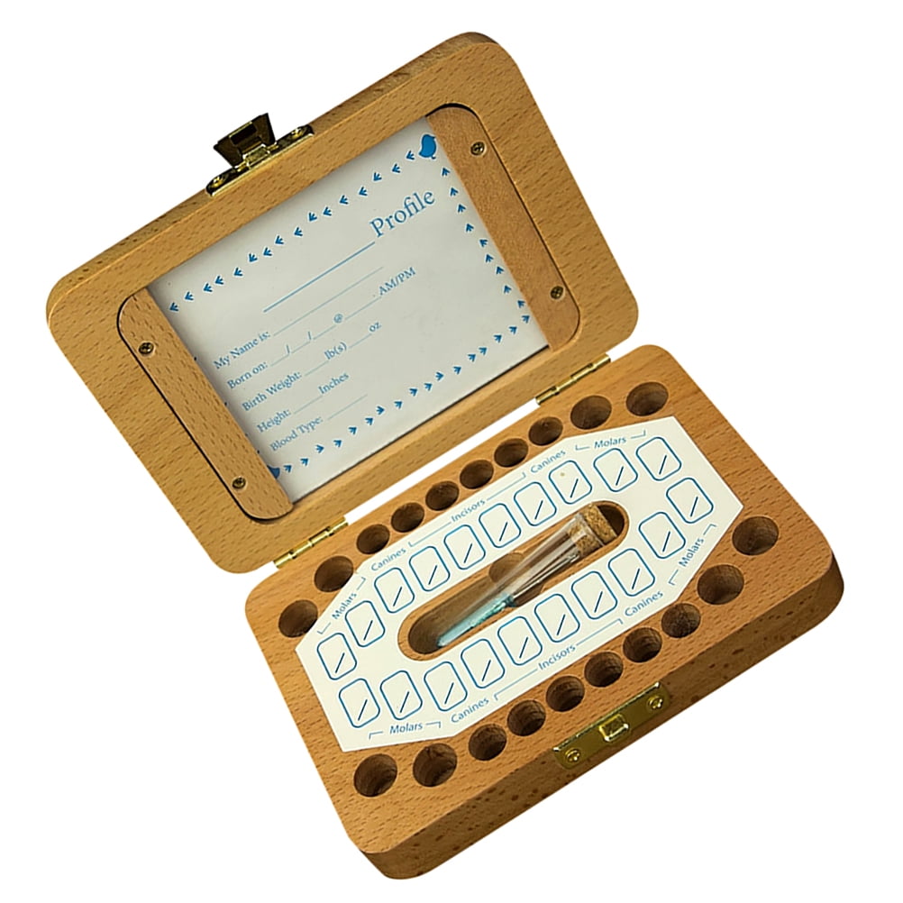 OUNONA 1 Set of Wooden Baby Teeth Keepsake Box Round Deciduous Tooth ...