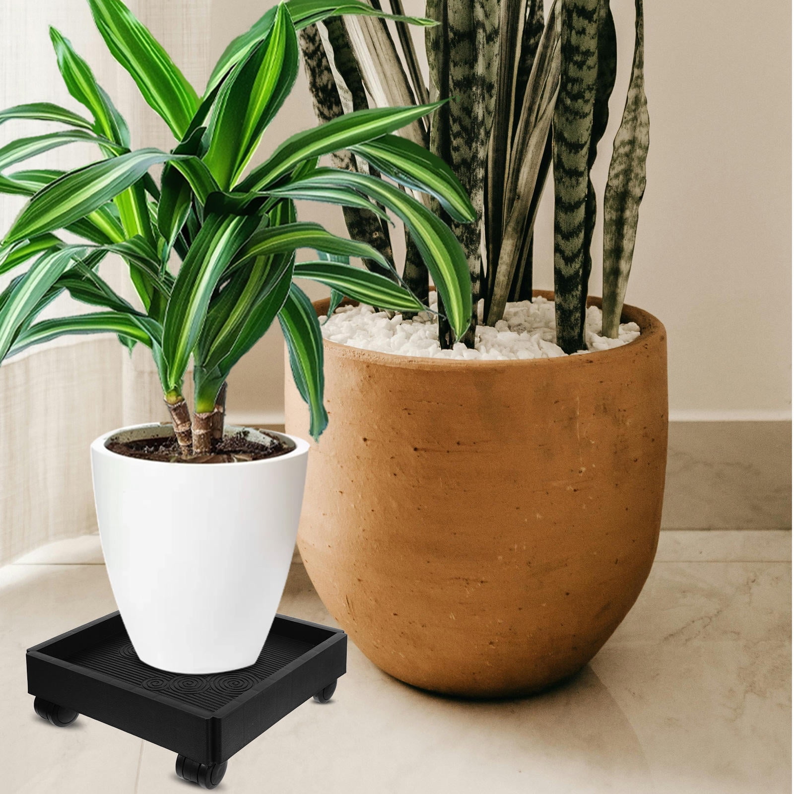 OUNONA 10 Inch Plant Movable Flower Pot Stand Plant Rolling Casters ...