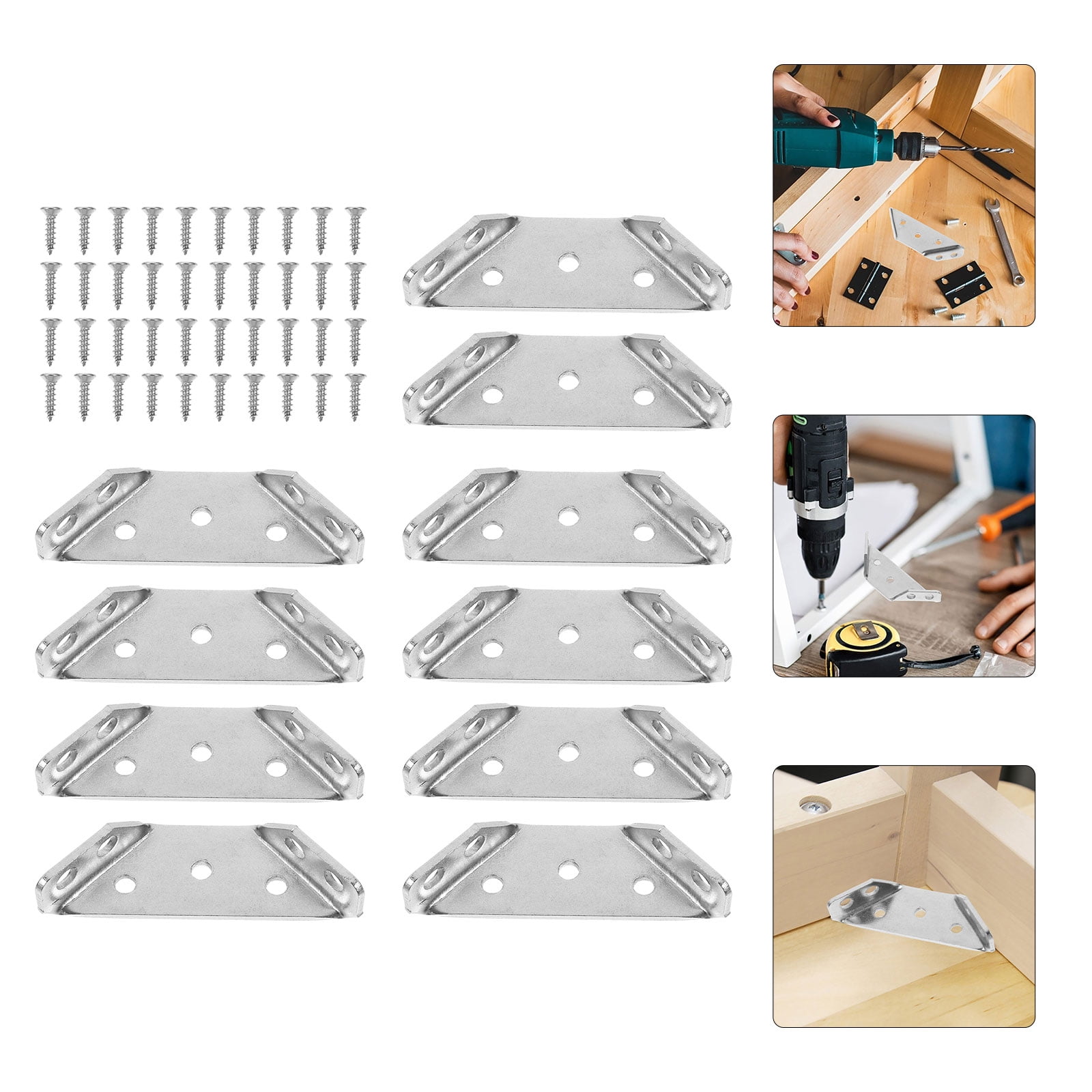 OUNONA 10 Pcs Angle Bracket Stainless Steel Corner Brace Woodworking ...