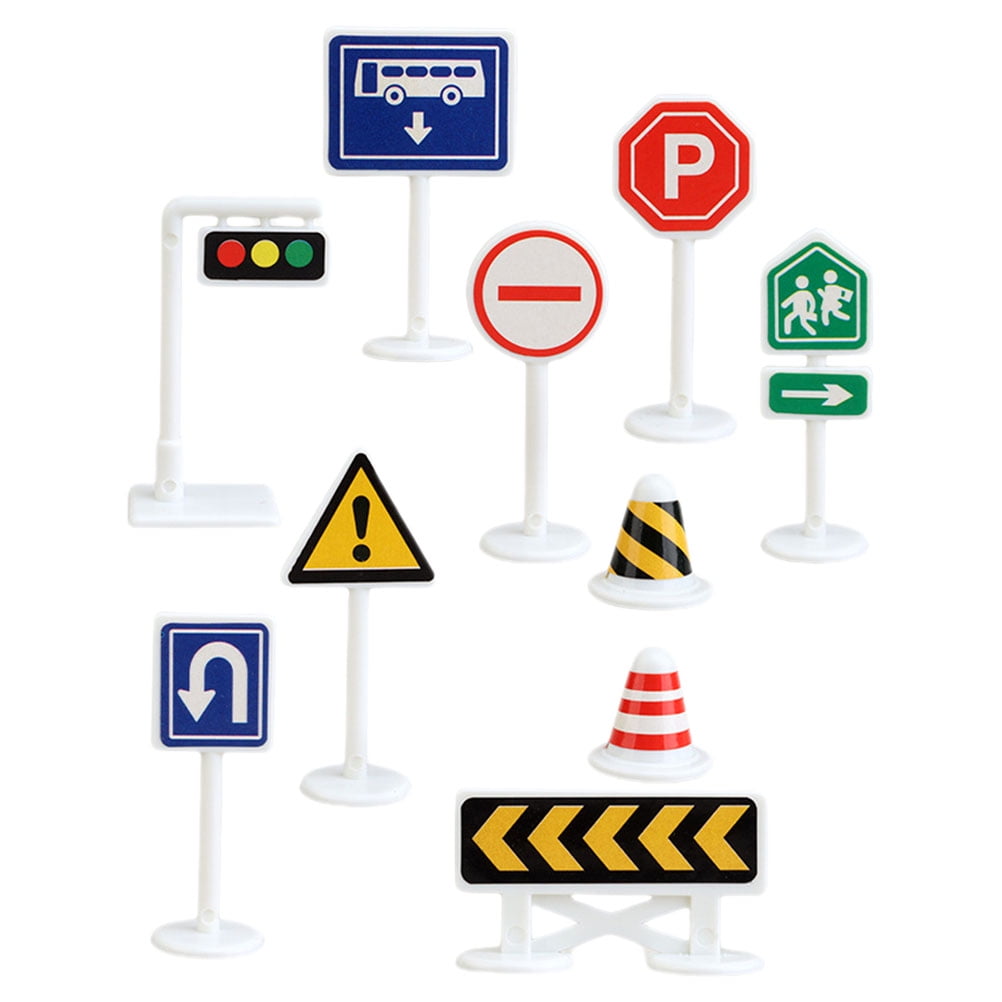 OUNONA 10 Pcs Miniature Barricade Road Block Sign Toy Base Plate ...