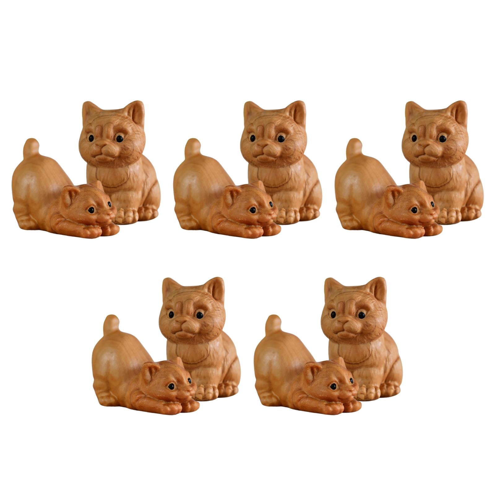 OUNONA 10 pcs Wooden Cat Statue Wood Cat Figurine Wood Cat Sculpture ...