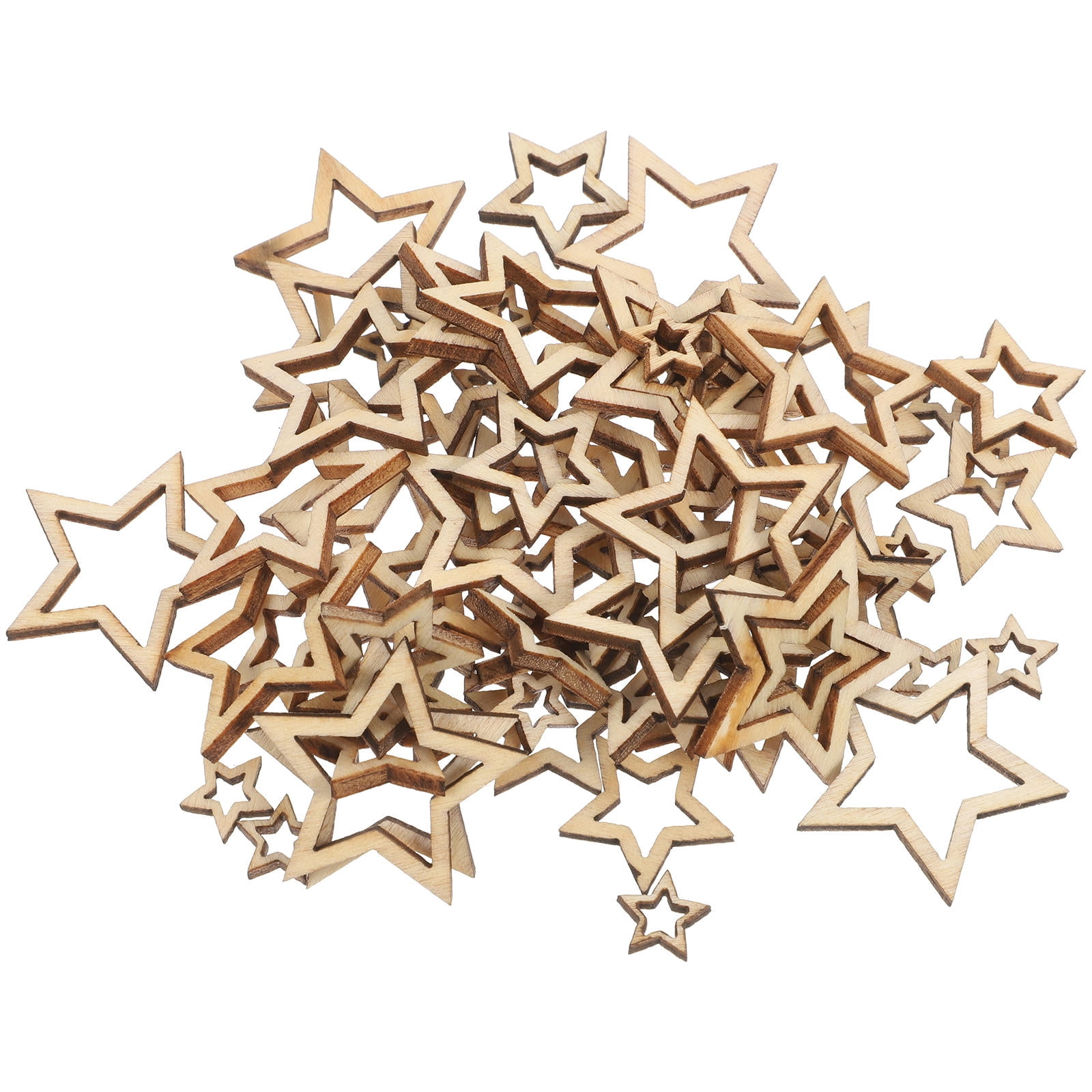 OUNONA 100 Pcs Hollow Pentagram Shape Circles Unfinished Natural Wood ...