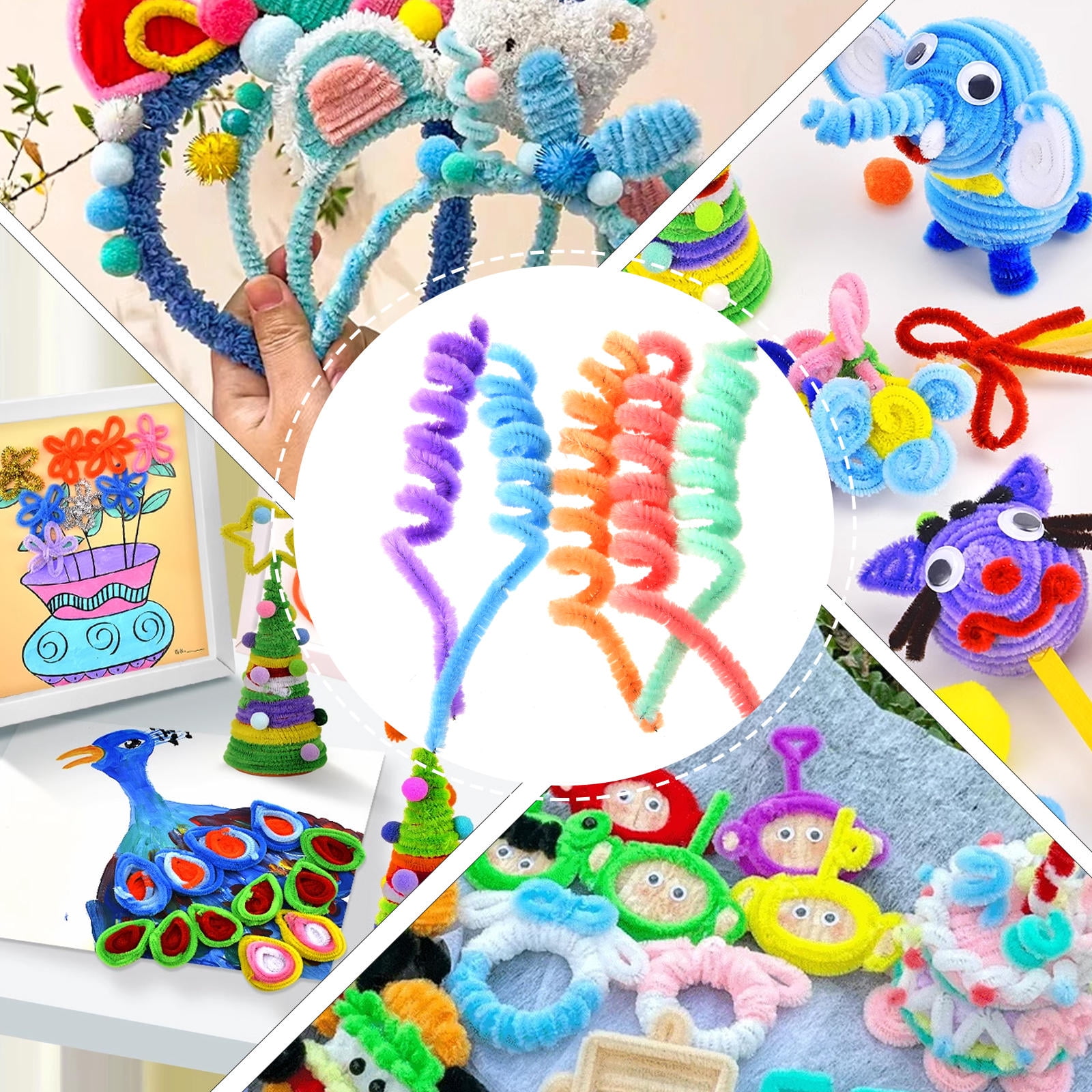 OUNONA 100Pcs Fuzzy Sticks Assorted Color Bending Flexibility Diy ...