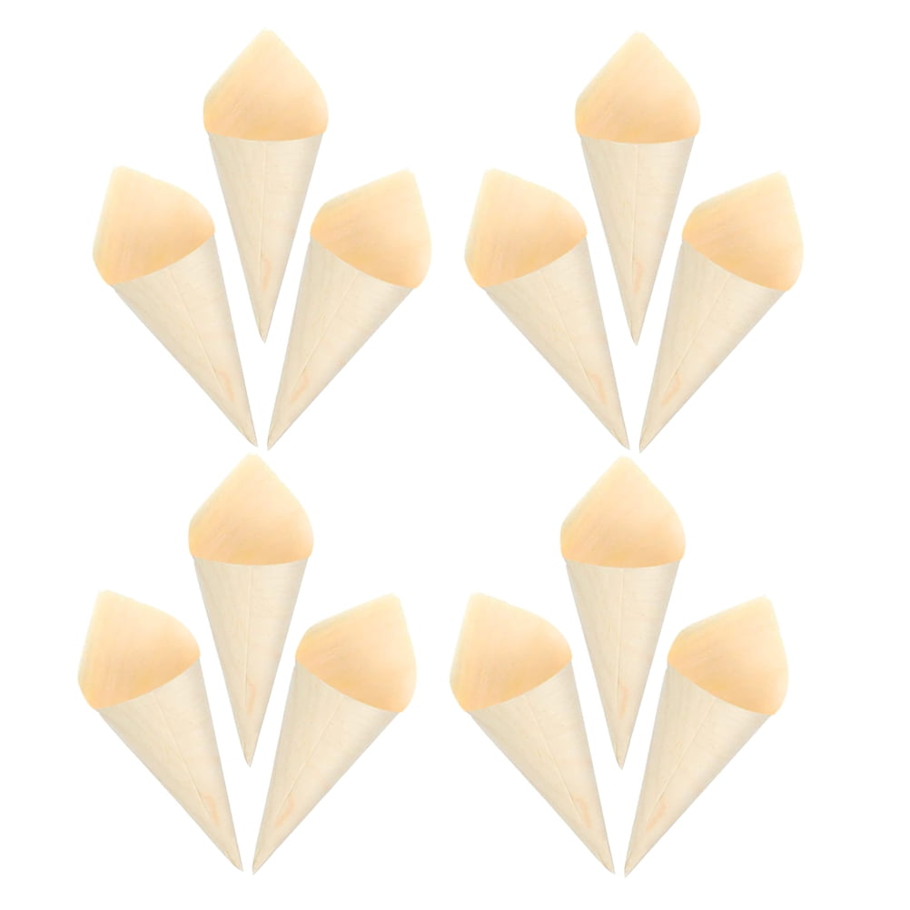 OUNONA 100pcs Wooden Food Cones Disposable Ice Cream Cones Food Holders ...