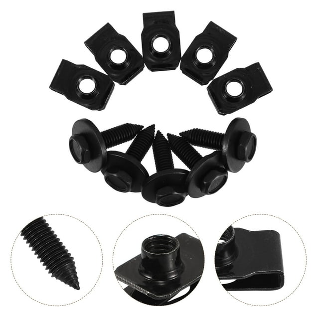 OUNONA Black Steel M8 Bolts and UNuts Clips for Car Body Fastening with ...