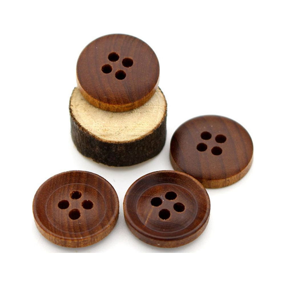 OUNONA 10pcs High-End Round Concave Design Four Hole Brown Colour Wood ...