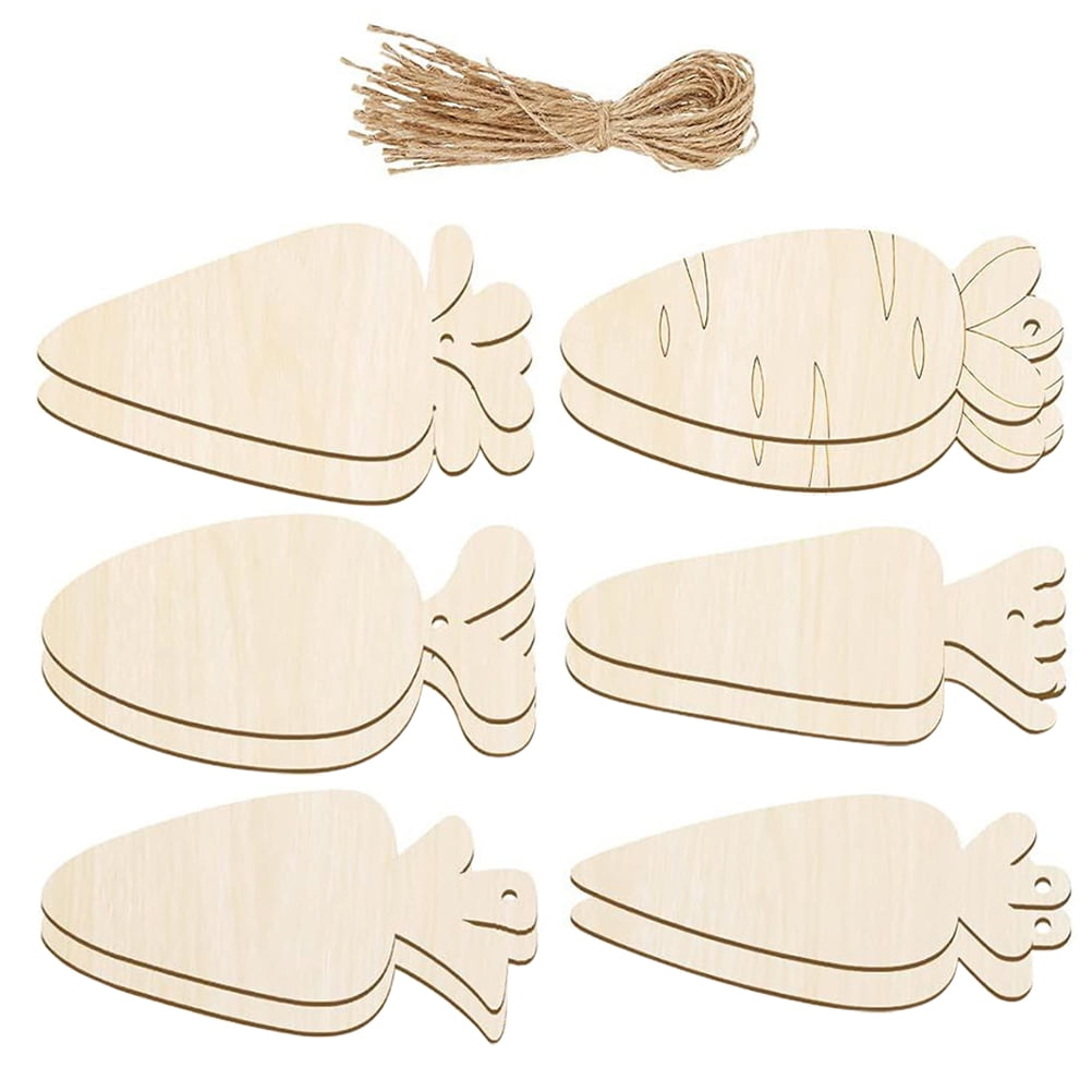 OUNONA 12 Sets Wood Carrot Cutouts DIY Blank Wooden Ornaments Wooden ...