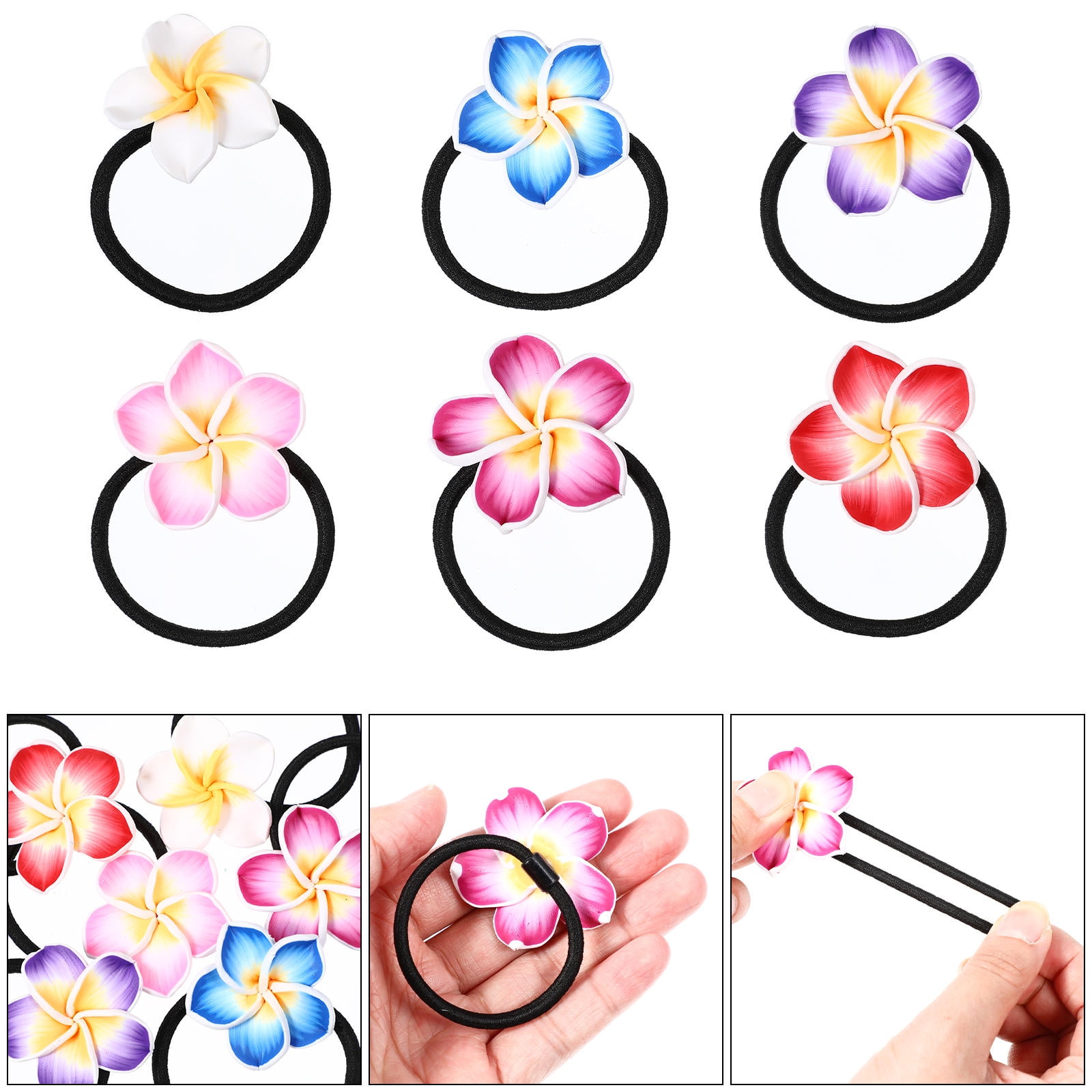 OUNONA 12-Pack Women's Hair Elastics with Hawaiian Flower Design ...