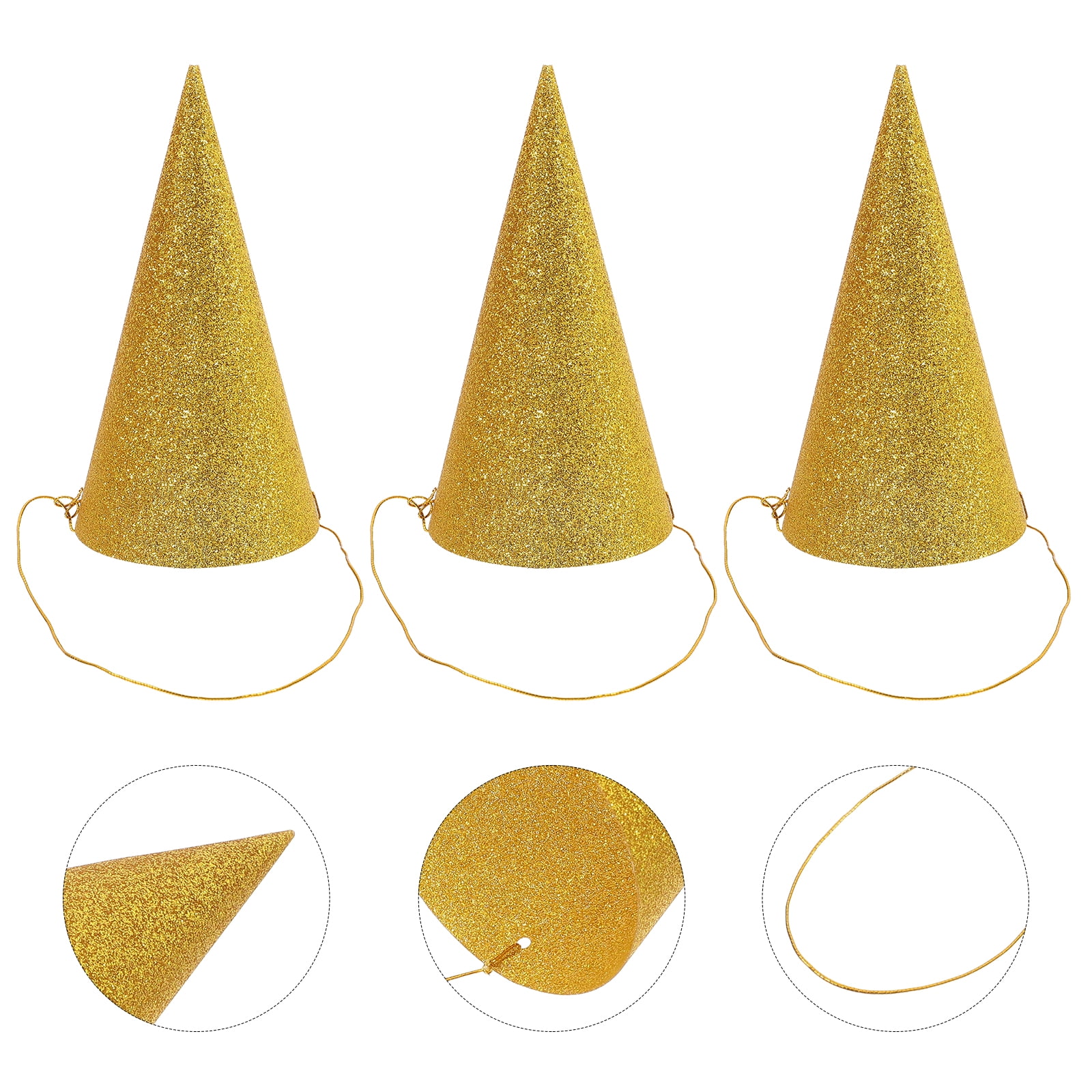 OUNONA 12pcs Glitter Birthday Party Cone Hats Paper Birthday Cap Hat ...