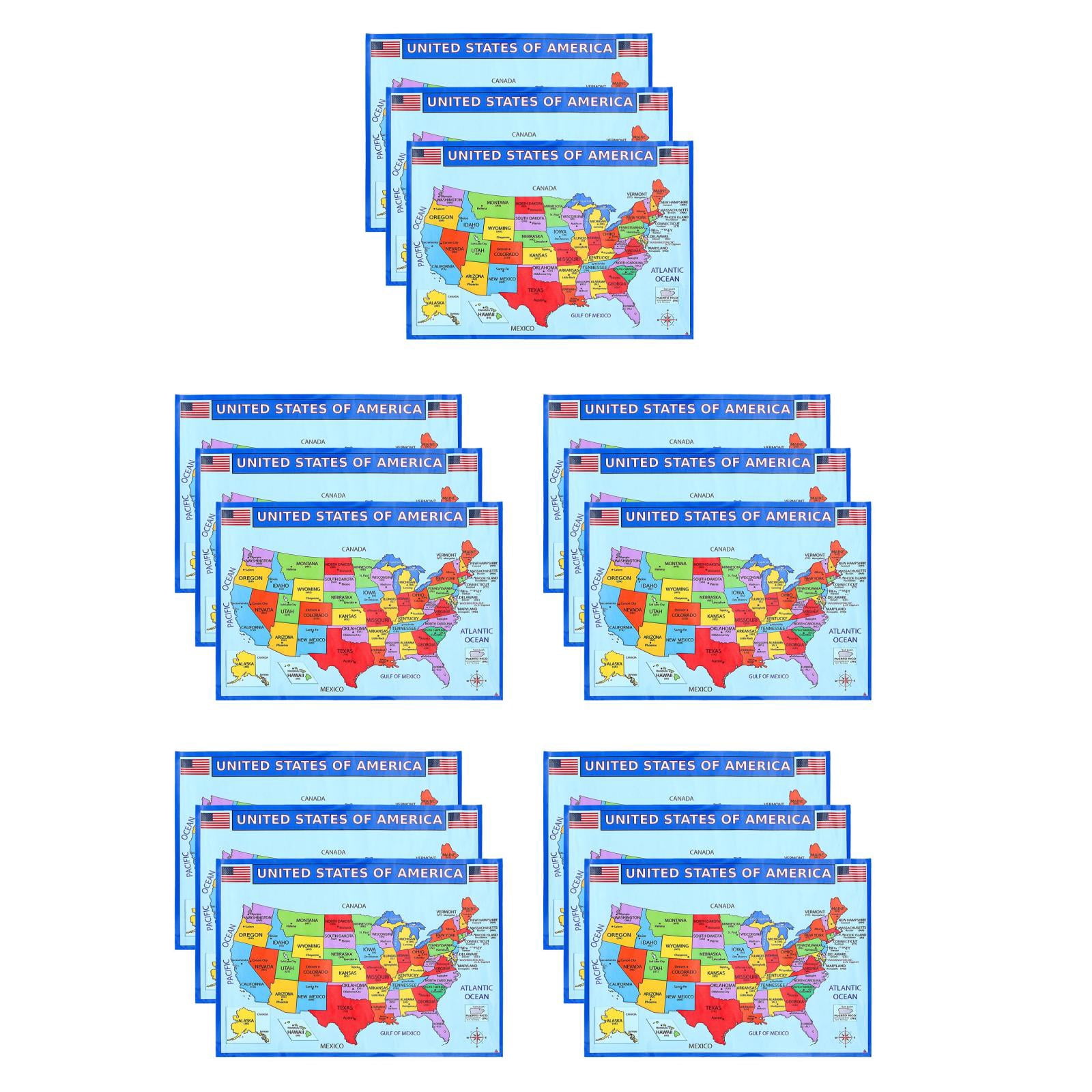 OUNONA 15 pcs USA Wall Map Wall Chart Map of the United States of ...