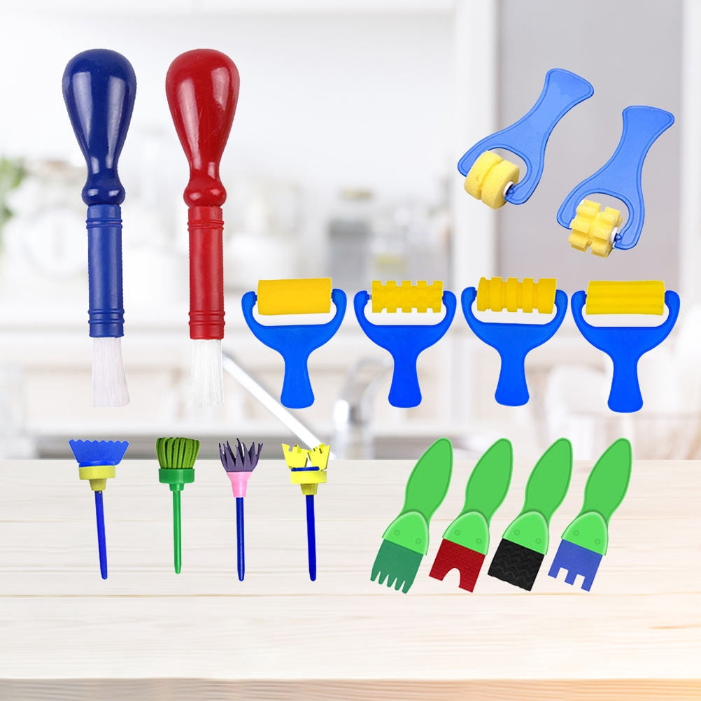 OUNONA 16 Piece Art Brush Set for Kids with Assorted Color Plastic and ...