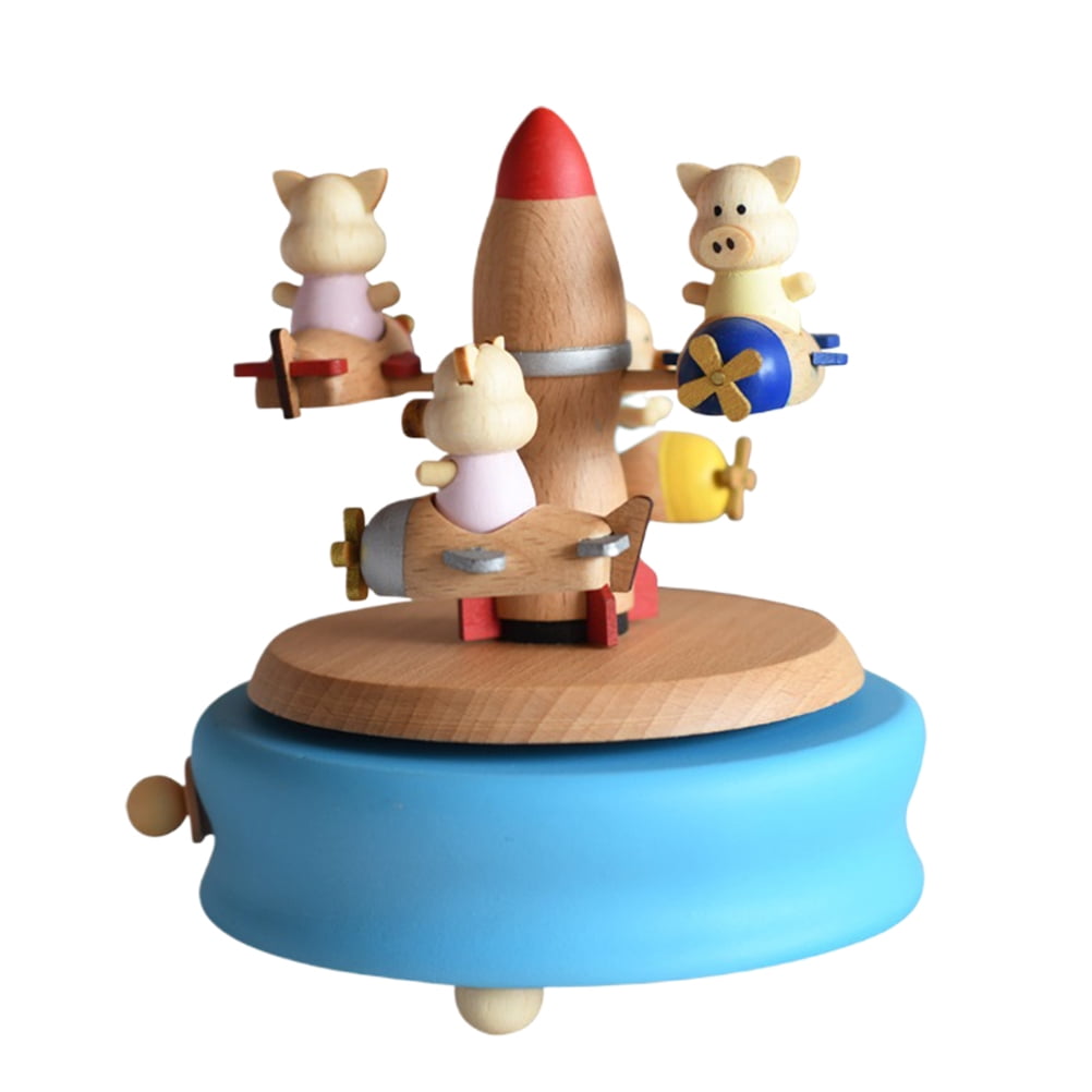 OUNONA 1PC Rotary Musical Box Cartoon Pig Toy Wood Music Box Pig Melody ...