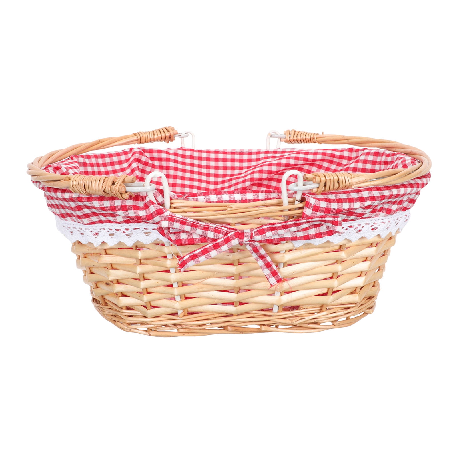 OUNONA 1Pcs Natural Style Rattan Picnic Basket in Red Plaid for Outdoor ...