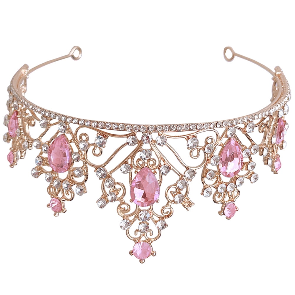OUNONA Pink Rhinestone Bridal Tiara Wedding Headpiece for Decoration ...