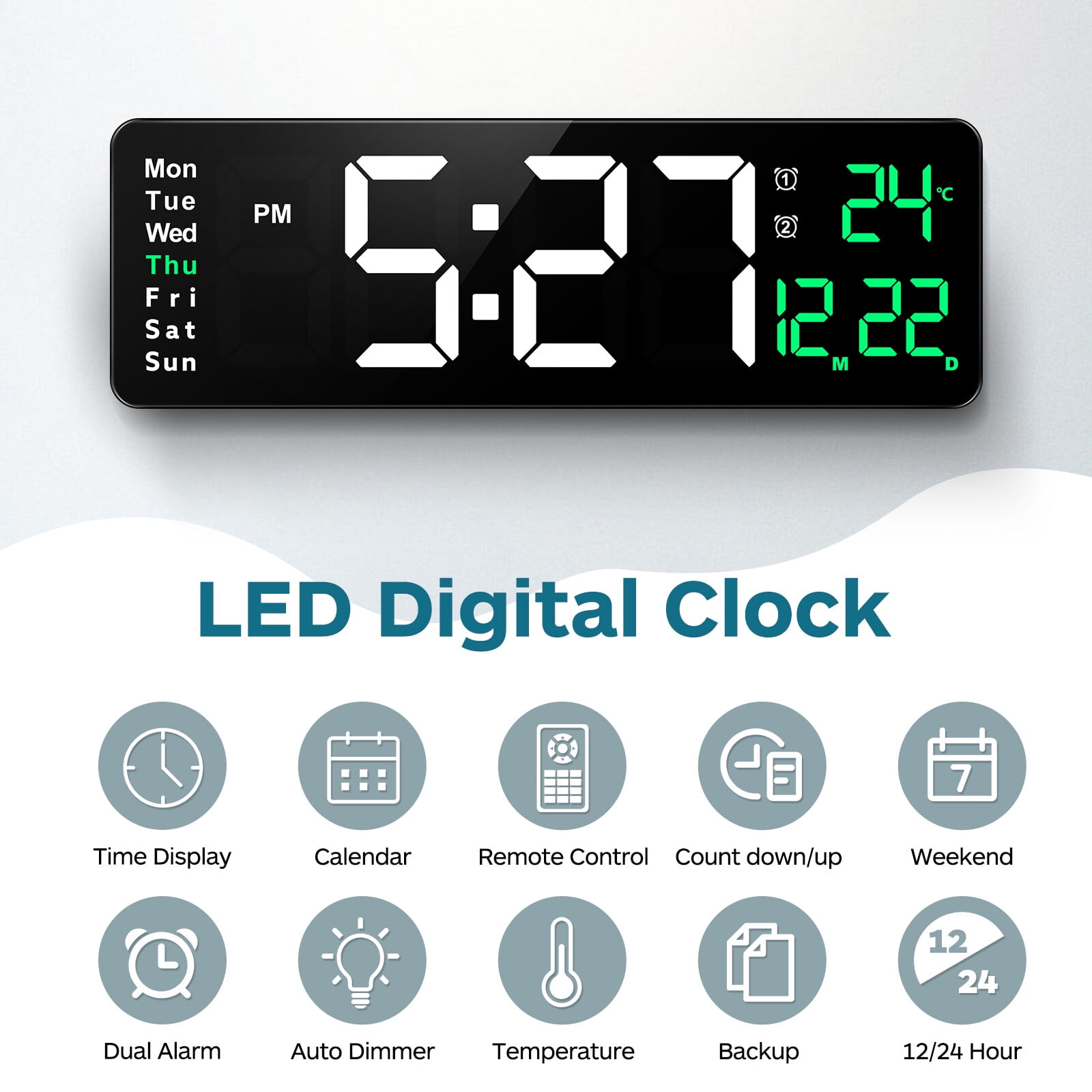 OUNONA 1pc Electronic Wall Clock With Temperature Digital Clock Modern ...