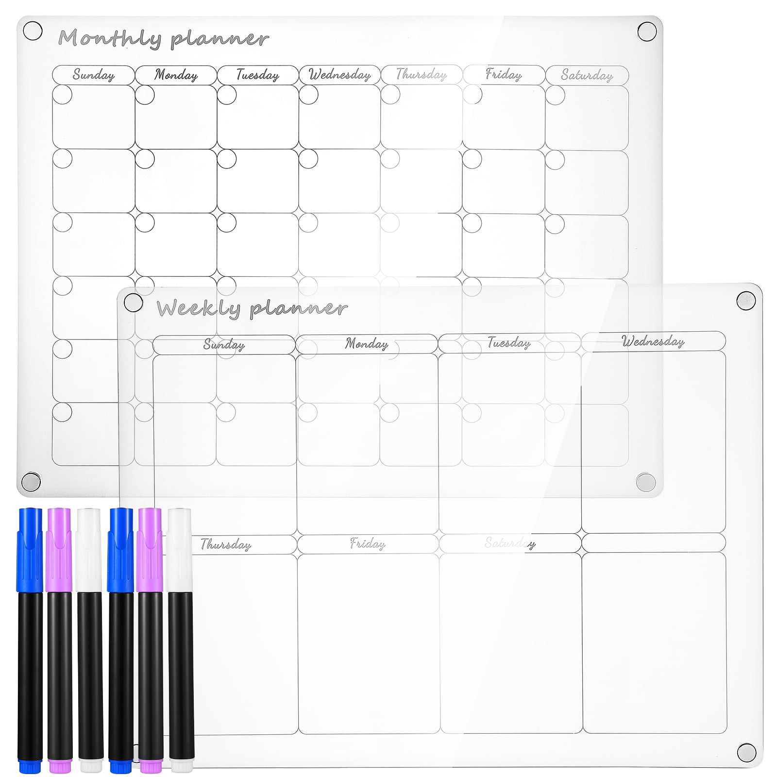 OUNONA 2 Pcs Acrylic Wall Planner Clear Transparent Weekly Planner ...