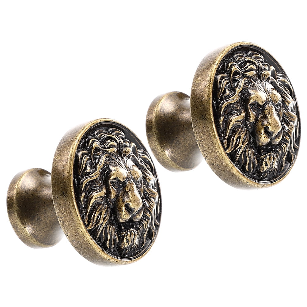 OUNONA 2 Pcs Cabinet Door Pulls Dresser Knobs Lion Head Handle 3.20X3 ...