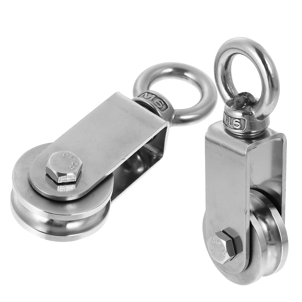OUNONA 2 Pcs Heavy Duty Hanging Pulley Stainless Steel Block Silver ...