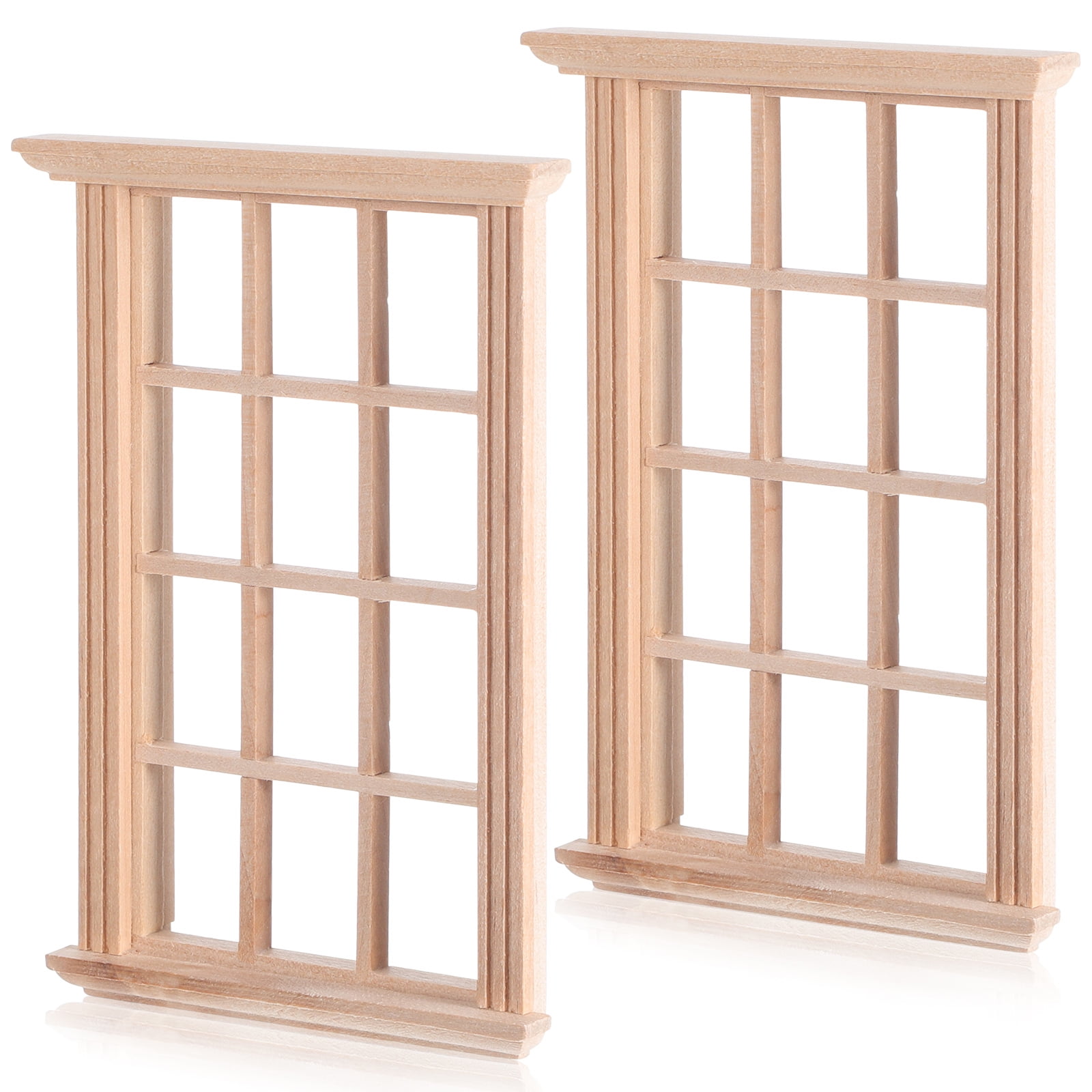 OUNONA 2 Pcs Miniature Dollhouse Windows Furniture Window Frames Wood ...