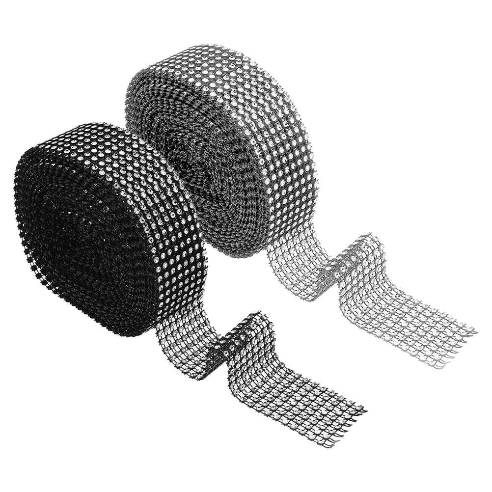 OUNONA 2 Rolls Sparkling Diamond Ribbon 9mx4cm Bling Wraps 8 Row Mesh ...