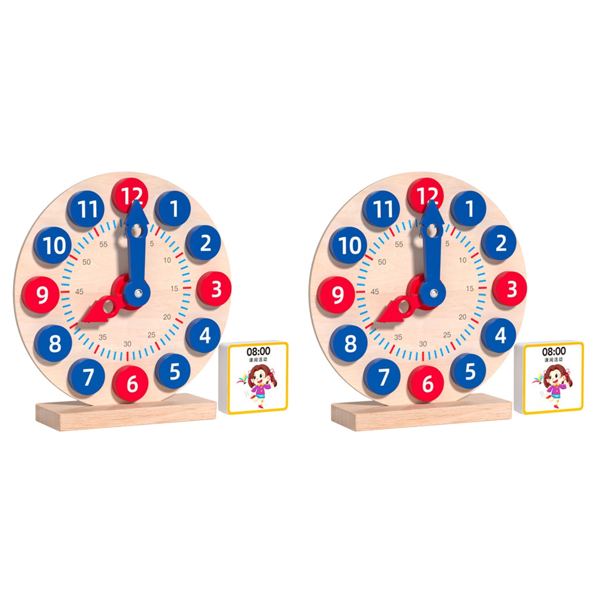 OUNONA 2 Sets Kids Wood Clock Toy Children Educational Clock Model Time ...