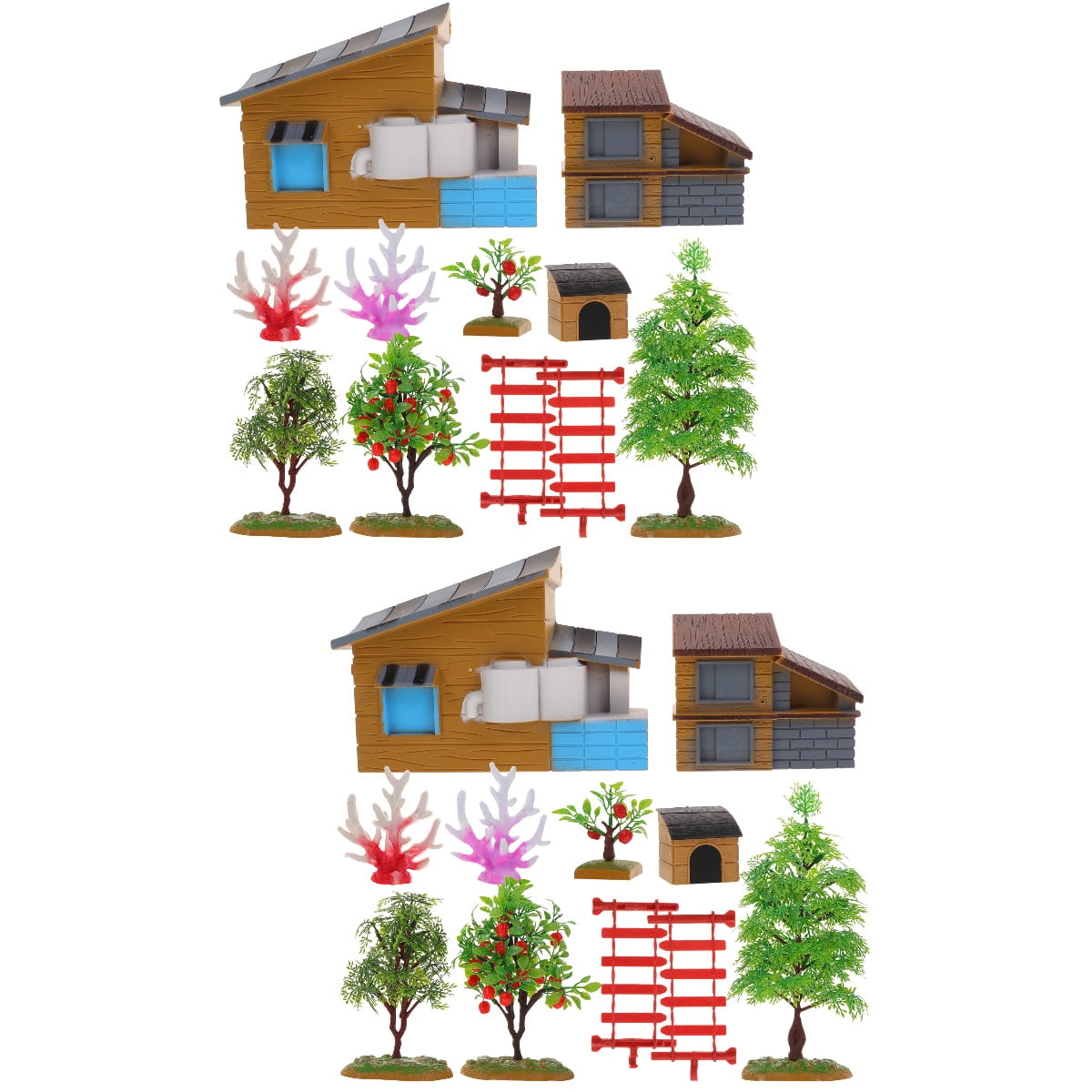OUNONA 2 Sets Mini House Farm Model Miniature Farmhouse Kids Toy Garden ...