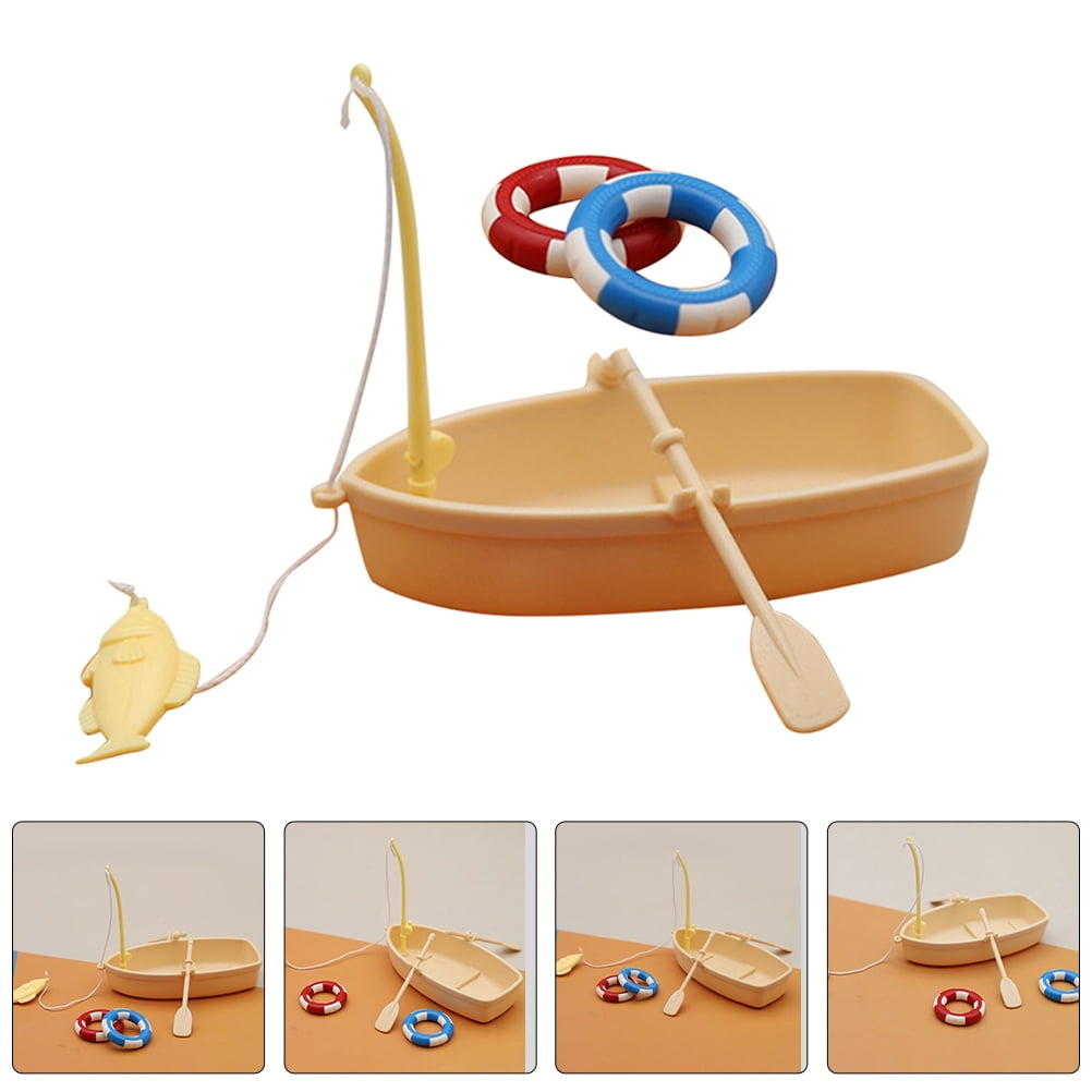 OUNONA 2 Sets Mini House Landscaping Props Fake Fishing Boat Figurine ...