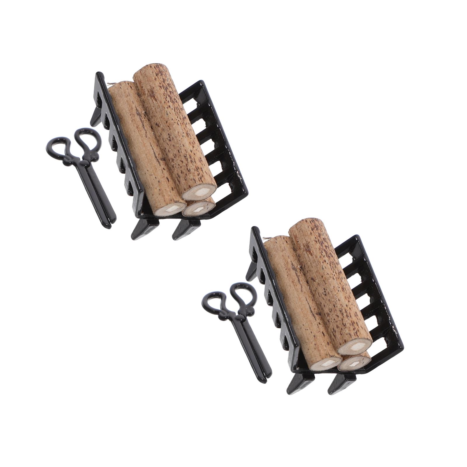 OUNONA 2 Sets Miniature Firewood Rack Mini Firewood Small Firewood Tong ...