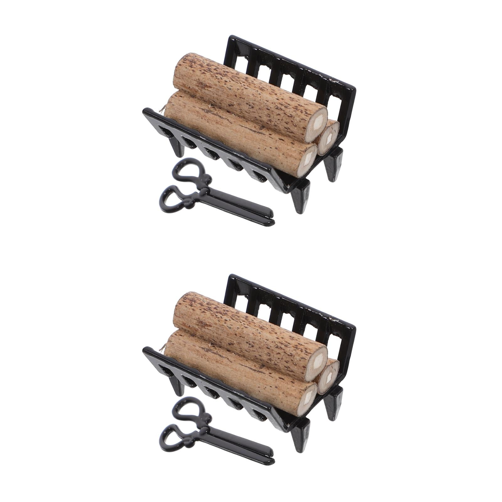 OUNONA 2 Sets Miniature Firewood Rack Mini Firewood Small Firewood Tong ...