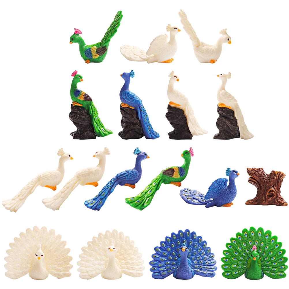 OUNONA 2 Sets of Lovely Garden Peacock Figurines Mini Peacock Decor ...