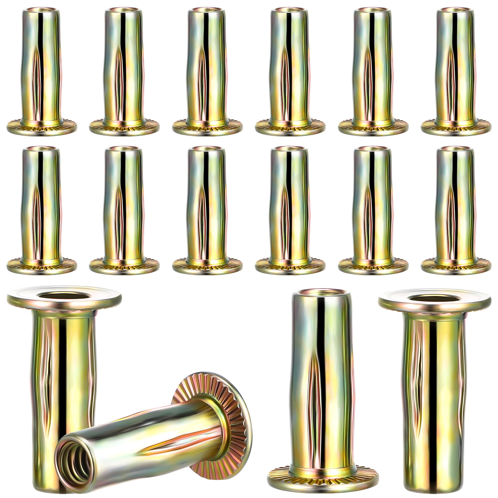 OUNONA 20 Pcs Rivet Nuts With Flat Head Pre-Bulbed Shank 1/4-20 Threaded Insert Nuts Multi-Grip ...