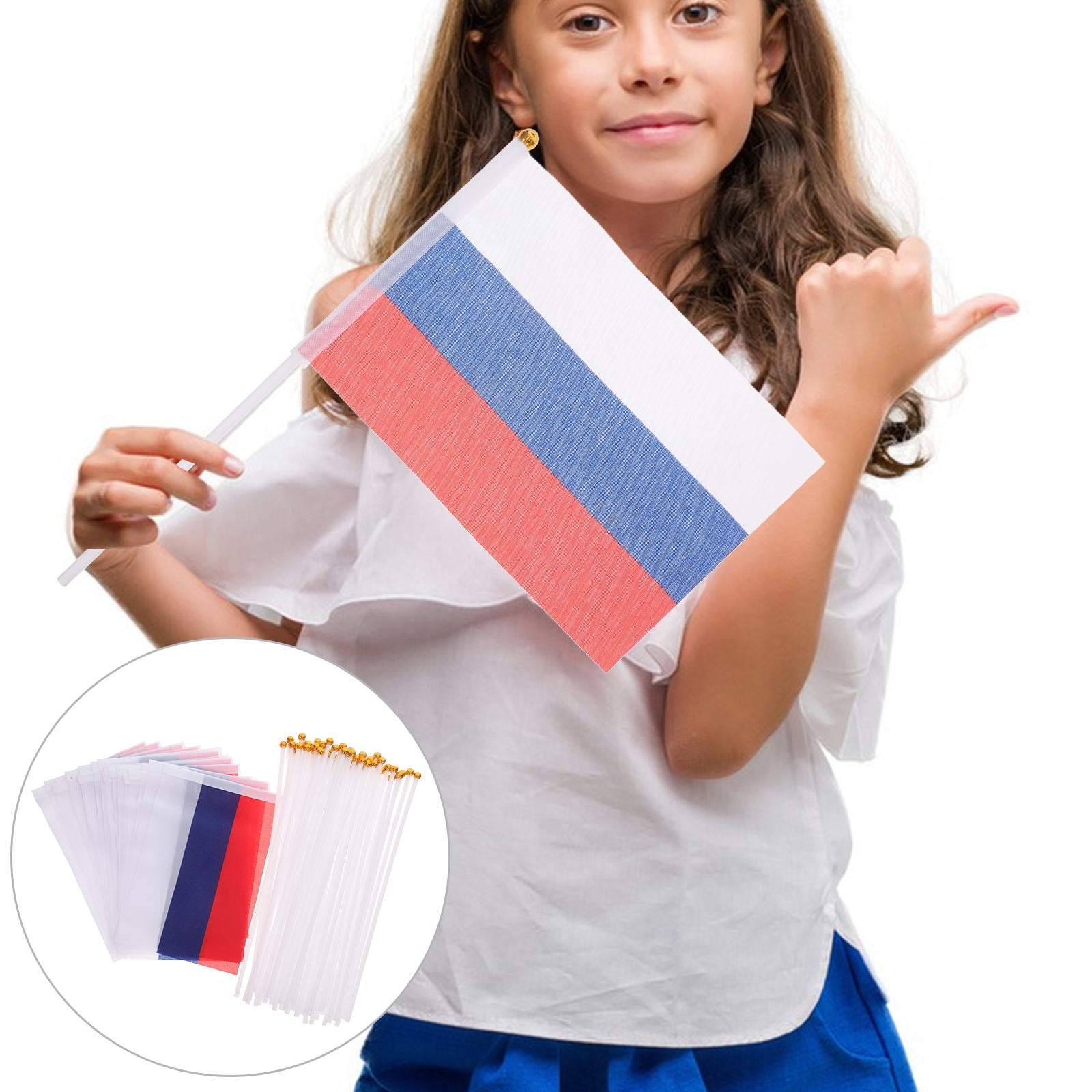 OUNONA 20 Pcs Small Russian Hand Flag Polyester Handheld Mini Russian ...