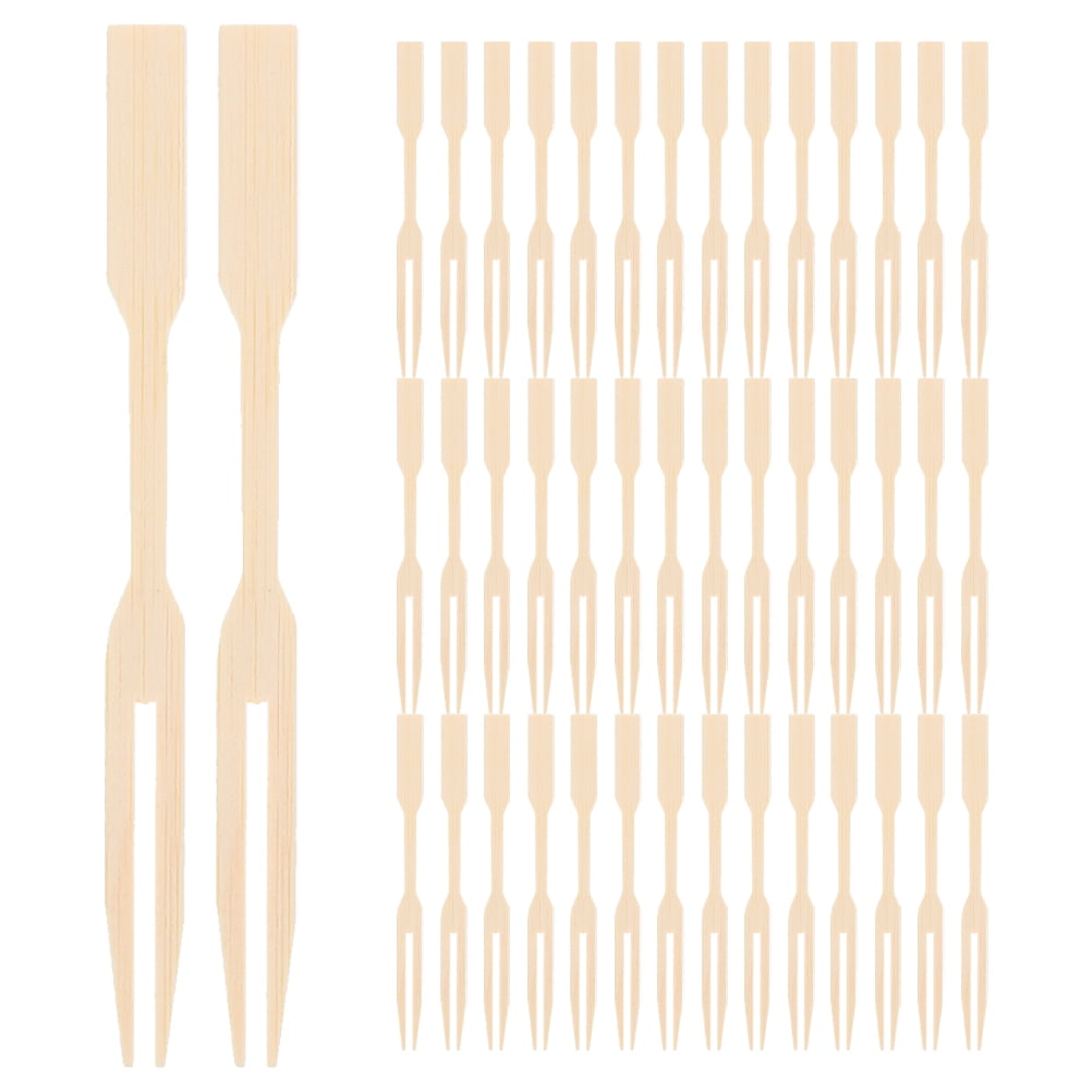 OUNONA 200 Pcs Bamboo Forks Disposable Cutlery Forks Two Prongs Skewers ...