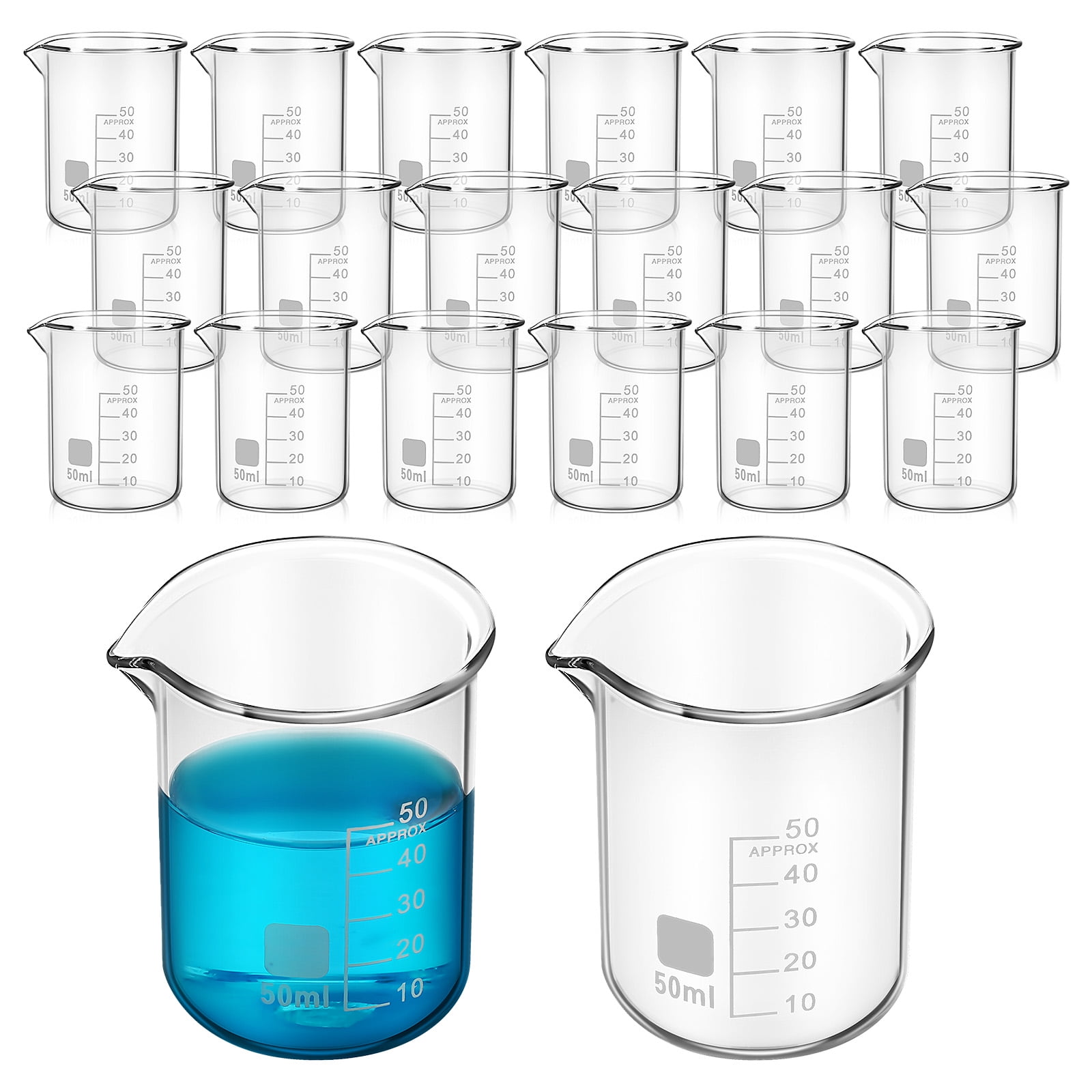 OUNONA 20pcs Glass Beakers Measuring Cylinders Graduated Beaker Cups ...