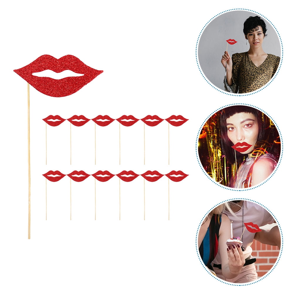 Homoyoyo 20Pcs Red Lips Decorative Photo Props Paper and Wood for ...