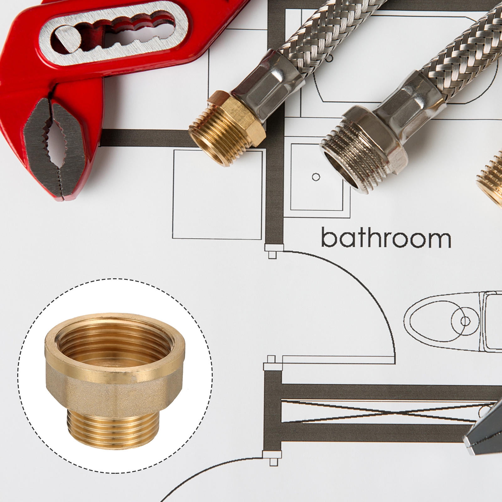 NIYANGLE Pipe Fitting Reducer Adapter Golden Brass 2Pcs 1.49x1.1x0.98in ...