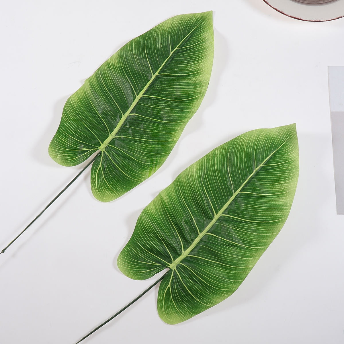 OUNONA 2Pcs Fake Leaf Green Leaf Shaped Plastic Fabric Steel Stem for ...