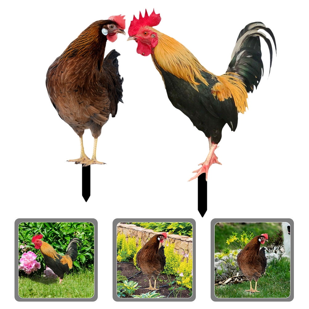 OUNONA 2Pcs Garden Lifelike Hen Stake Hen Stake Signs Yard Scene Layout ...