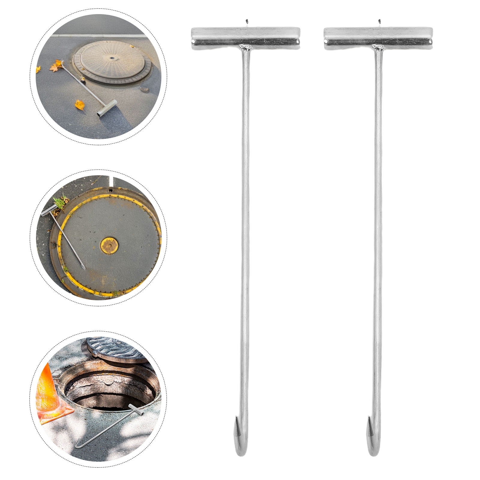 OUNONA 2Pcs Heavy Duty Manhole Cover Hook Tool with Ergonomic T Handle ...