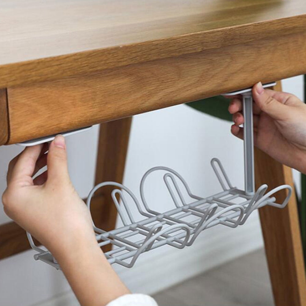 OUNONA 2Pcs Under Table Cord Organizer No Drill Cable Management Basket ...