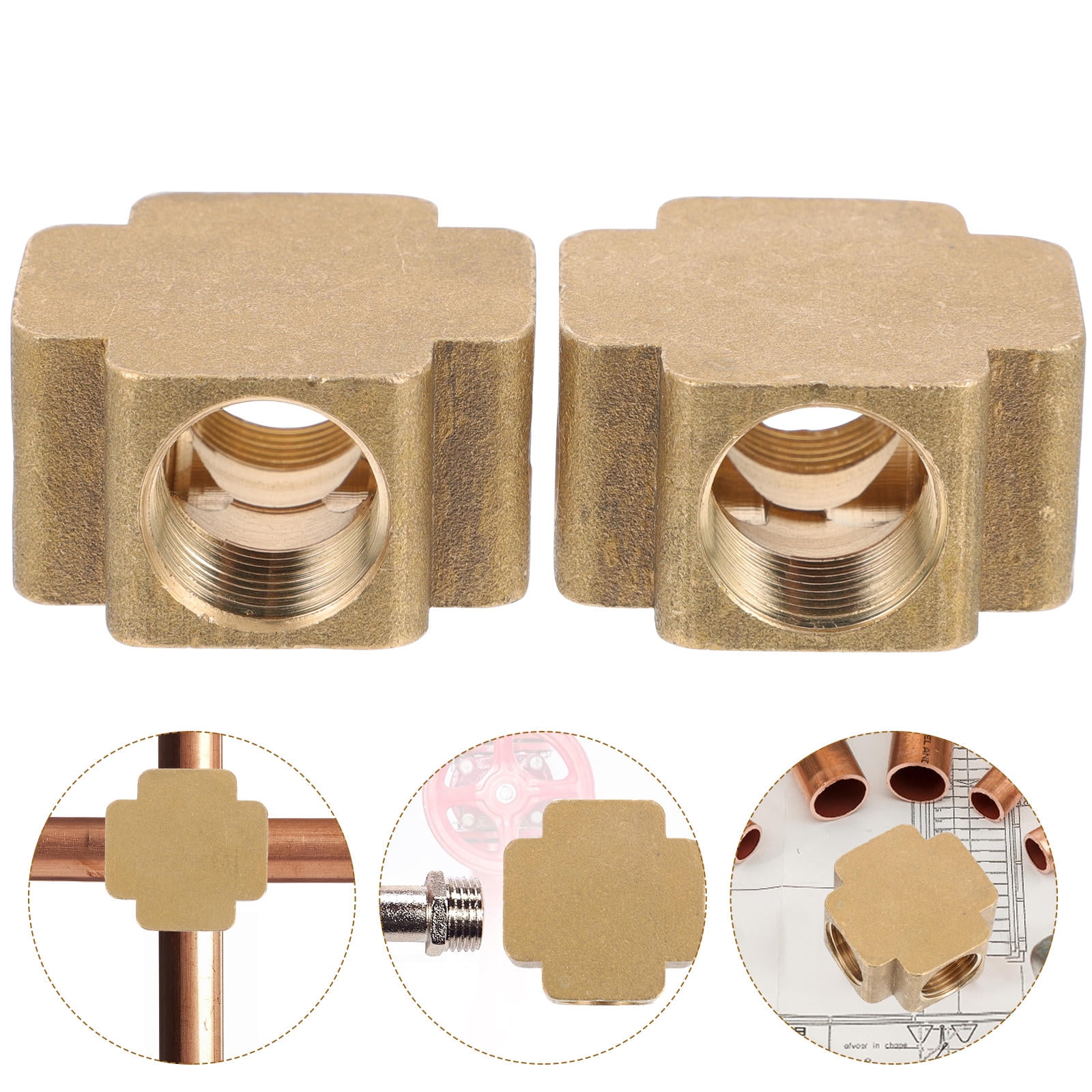 OUNONA 2pcs 4 Way Brass Fitting Brass Fitting Cross Brass Fitting ...