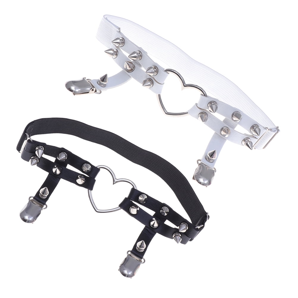 OUNONA 2pcs Adjustable PU Leg Garters Punk Style Hollow Heart Molding ...