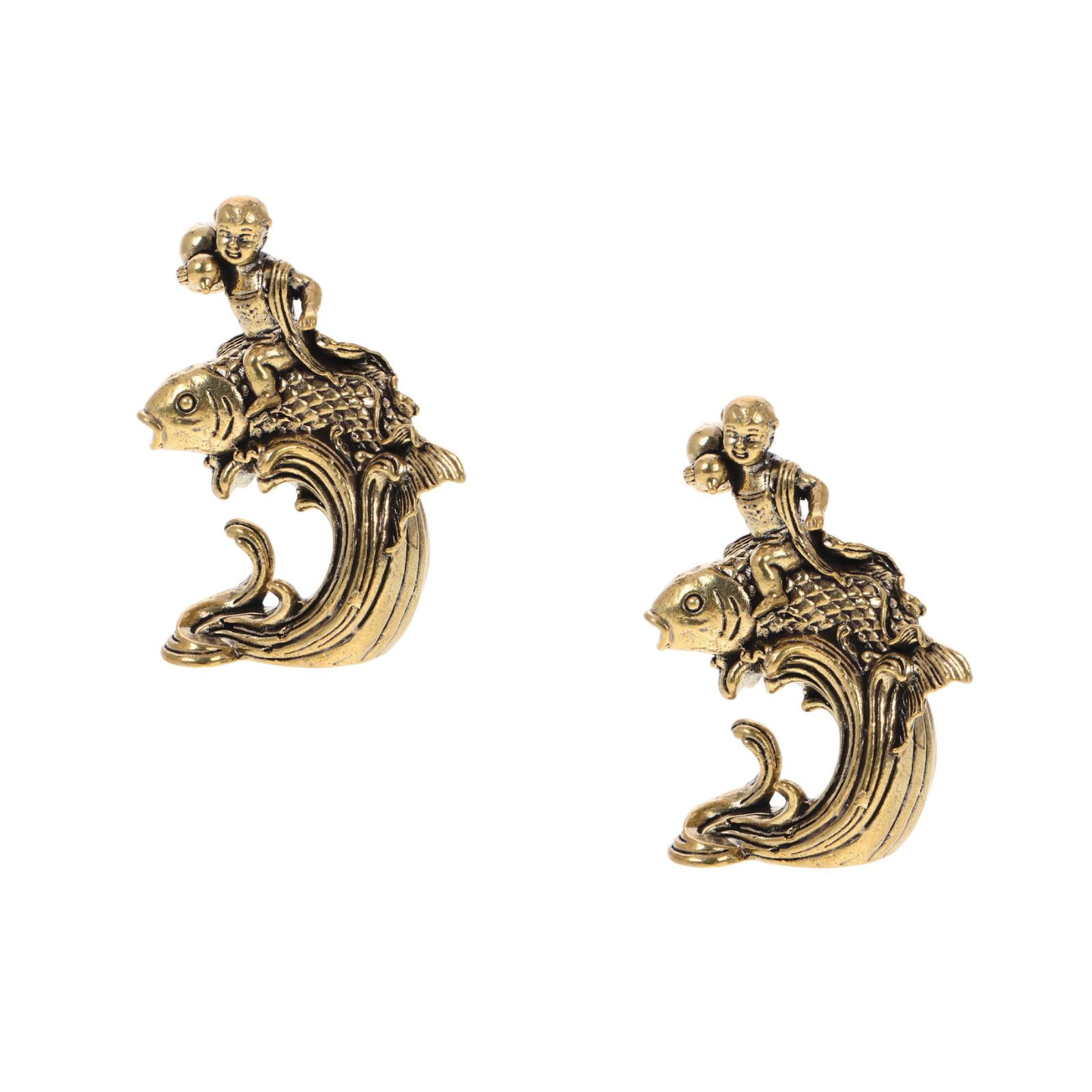 OUNONA 2pcs Chinese Feng Shui Fish Statue Mini Brass Fish Figurines ...
