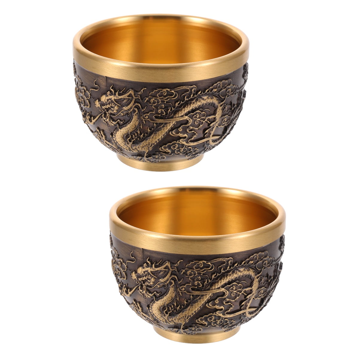 OUNONA 2pcs Chinses Style Copper Teacup Vintage Dragon Pattern Teacup ...