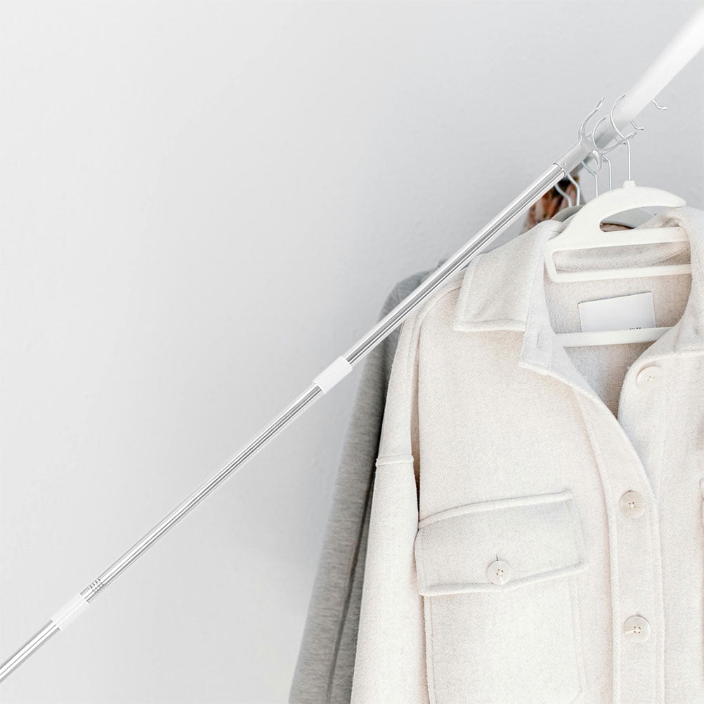 OUNONA 2pcs Clothes Drying Rod Reach Garment Hook Stainless Steel ...