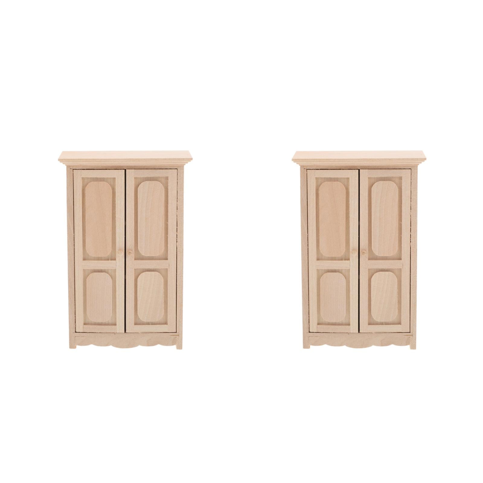 OUNONA 2pcs Dollhouse Miniature Wooden Cabinet Storage Shelves Wooden ...