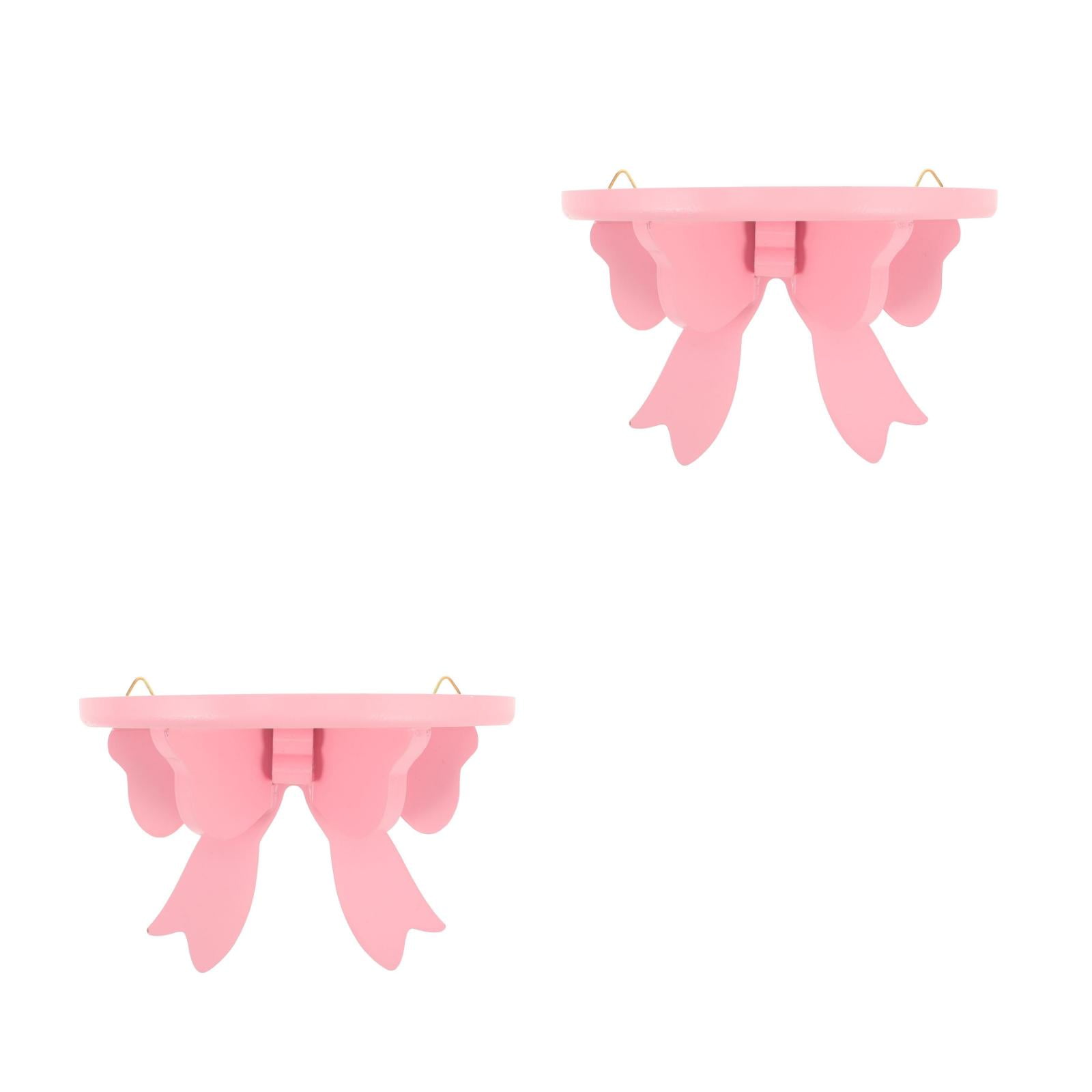 OUNONA 2pcs Kawaii Wooden Bow Shelf Cute Pink Wall Mounted Floating ...