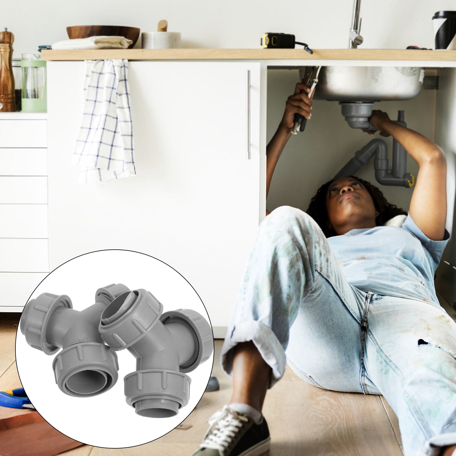 OUNONA 2pcs Kitchen Sink Drain Pipe Adapter Y Shape Connector,3 Way PVC ...