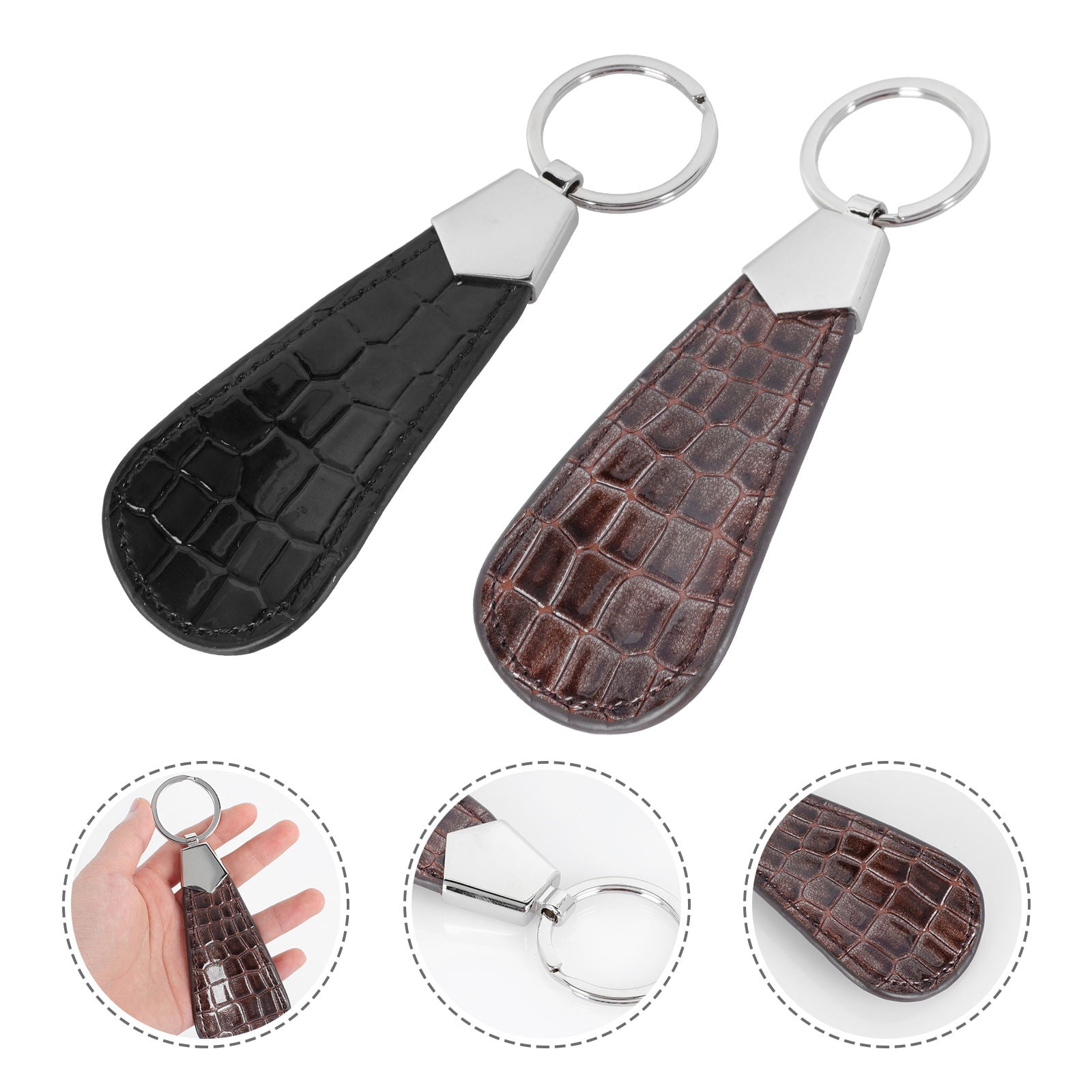 OUNONA 2pcs Mini Shoe Horns Multi-Use Leather Shoehorns with Key Ring ...