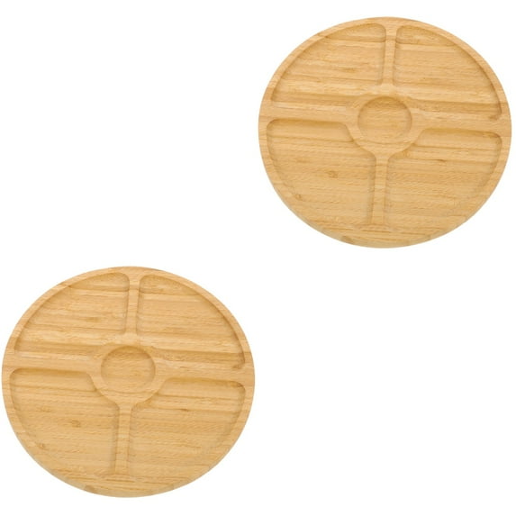OUNONA 2pcs Round Bamboo Plate Snack Plate Bamboo Storage Plate Fruit ...